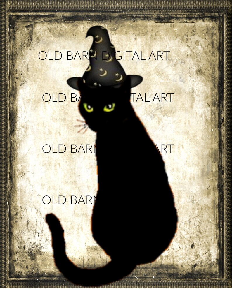 Primitive Digital Art- Black Hat-cat - Primitive Jar Candle Logo- Pantry Jar- Crock- Rusty Cans ...