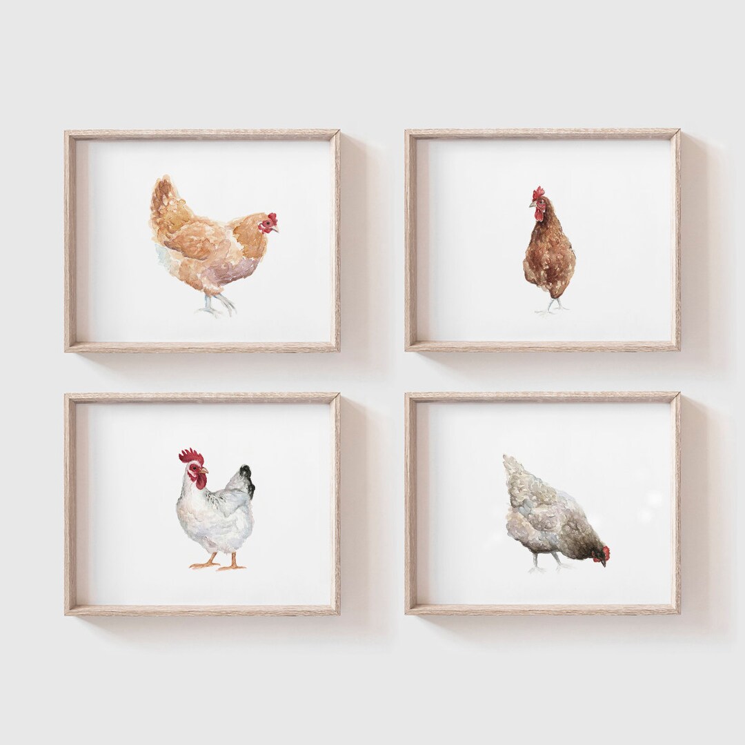 Chickens Art Print Set of 4 - Watercolor - Farm Animal Painting - Hen ...