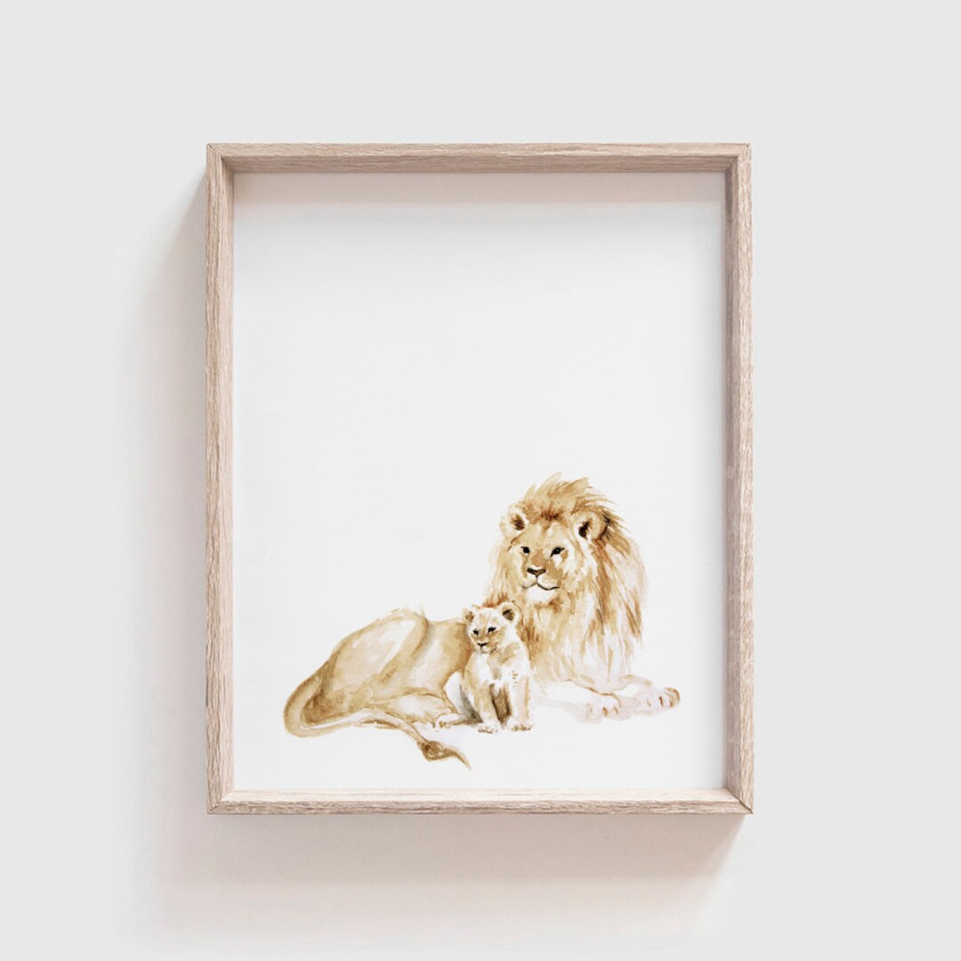 Lion & Cub Art Print - Lion Art - Lion Painting - Safari Animal ...