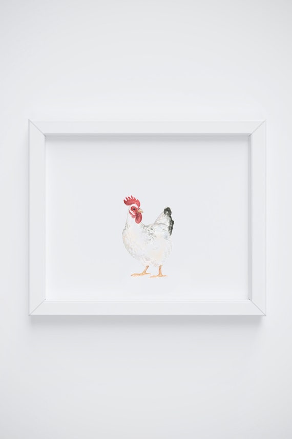 White Chicken Art Print Farm Animal Painting Chicken Hen | Etsy