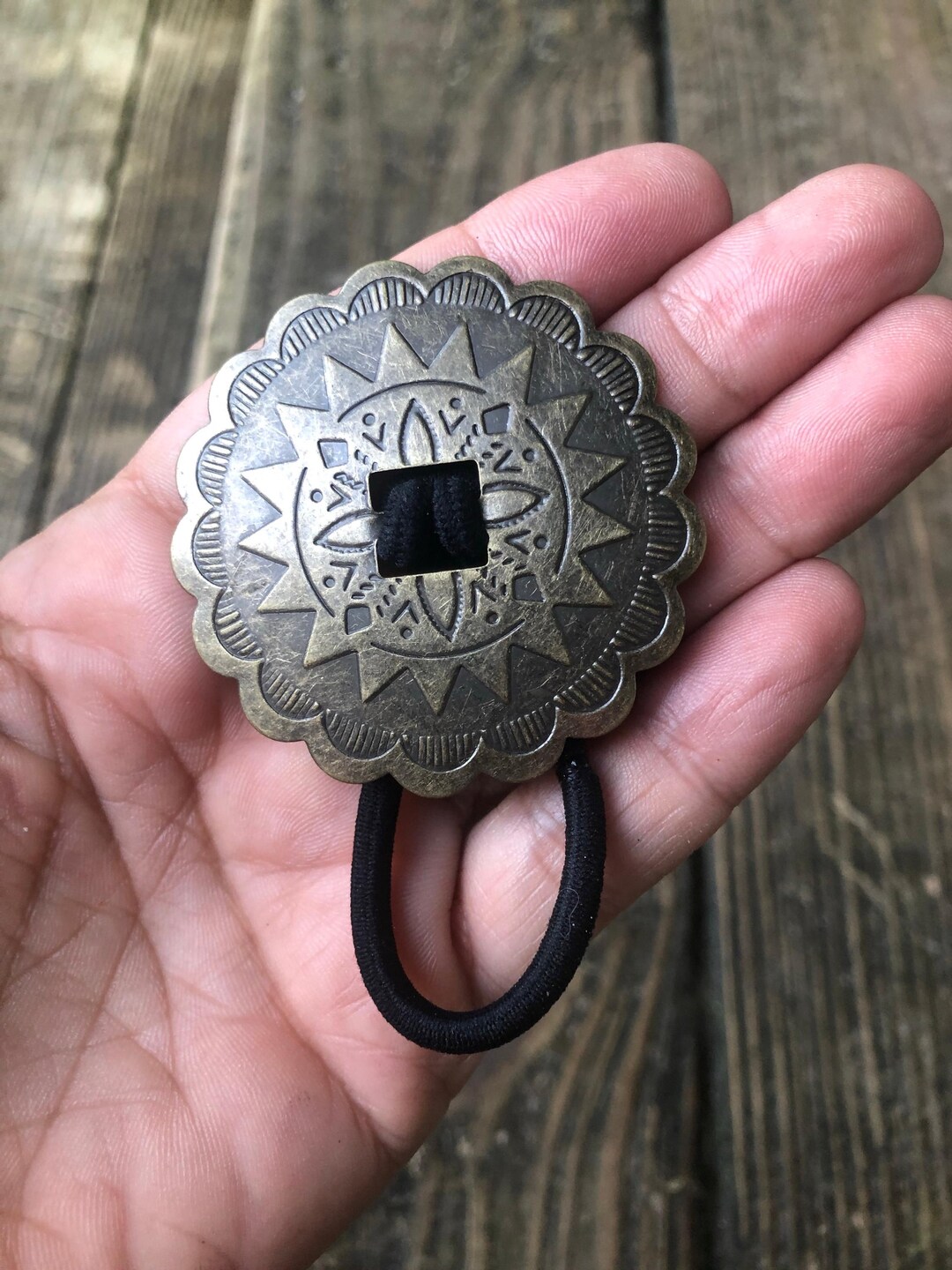 Large Bronze Slotted Concho Hair Tie - Etsy