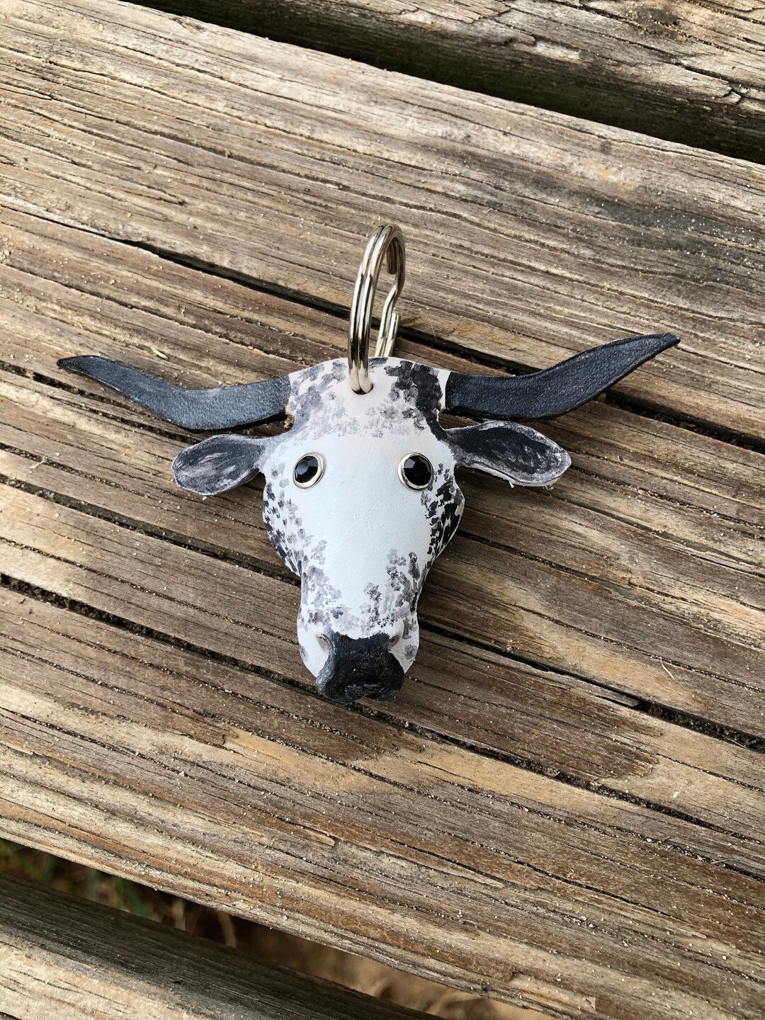 Black Speckled Texas Longhorn Leather Keychain - Etsy