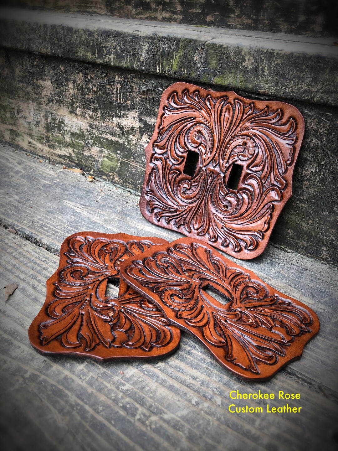Custom Ordered Western Floral Carved Leather Light Switch Cover - Etsy
