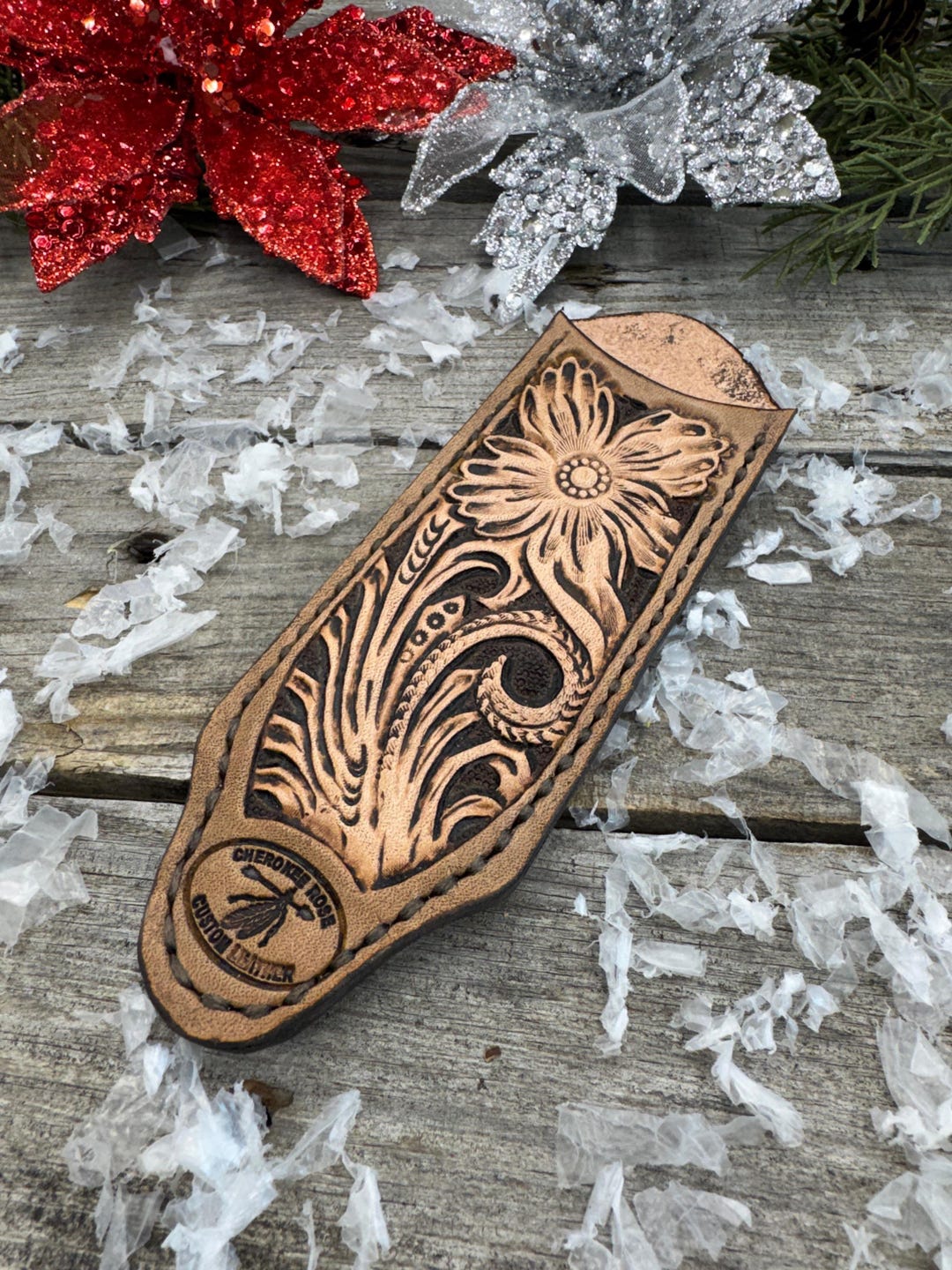 Leather Cast Iron Skillet Handle Cover – Western Floral Scroll Design ...