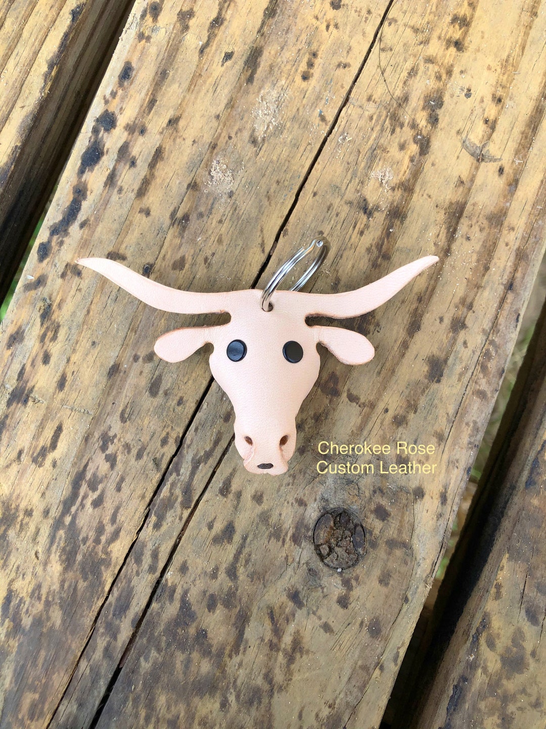 Texas Longhorn Leather Keychain - Etsy