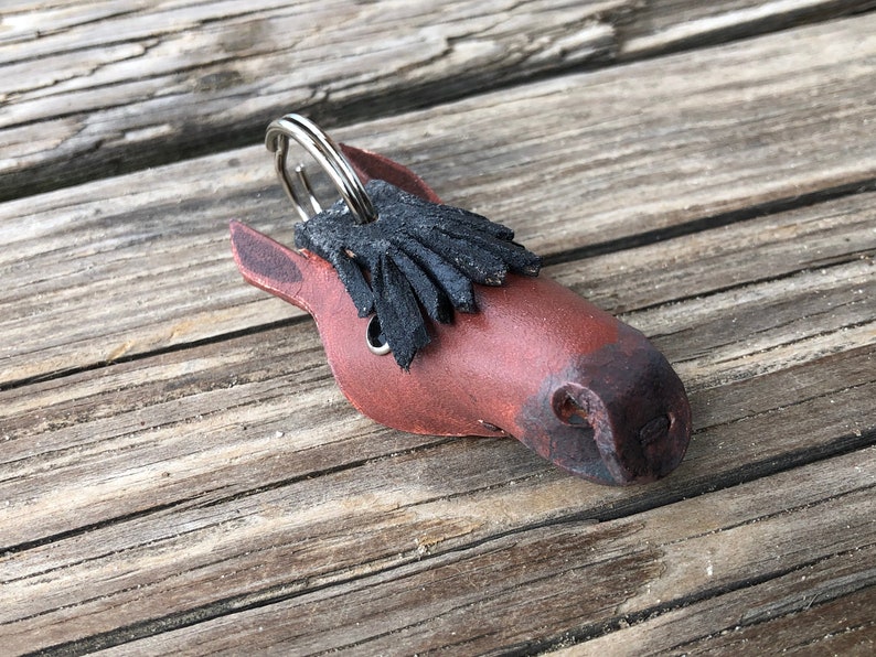 Hand Painted Bay Horse Head Leather Keychain - Etsy