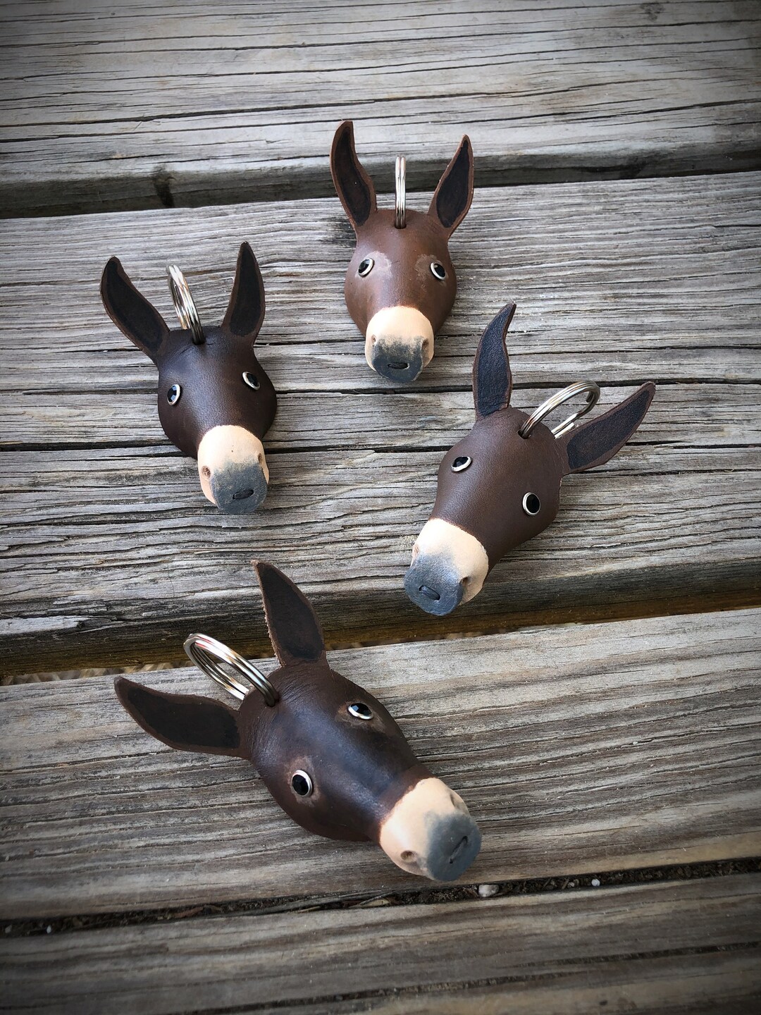 Hand Painted Longear Mule Head Leather Keychain, Leather Keychain, Mule ...