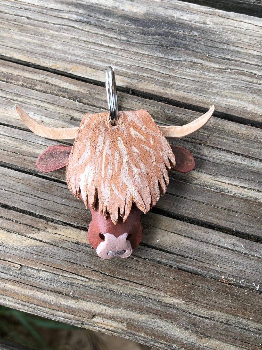 Hand Painted Highland Cow Leather Keychain: Cow Lover Gift - Etsy