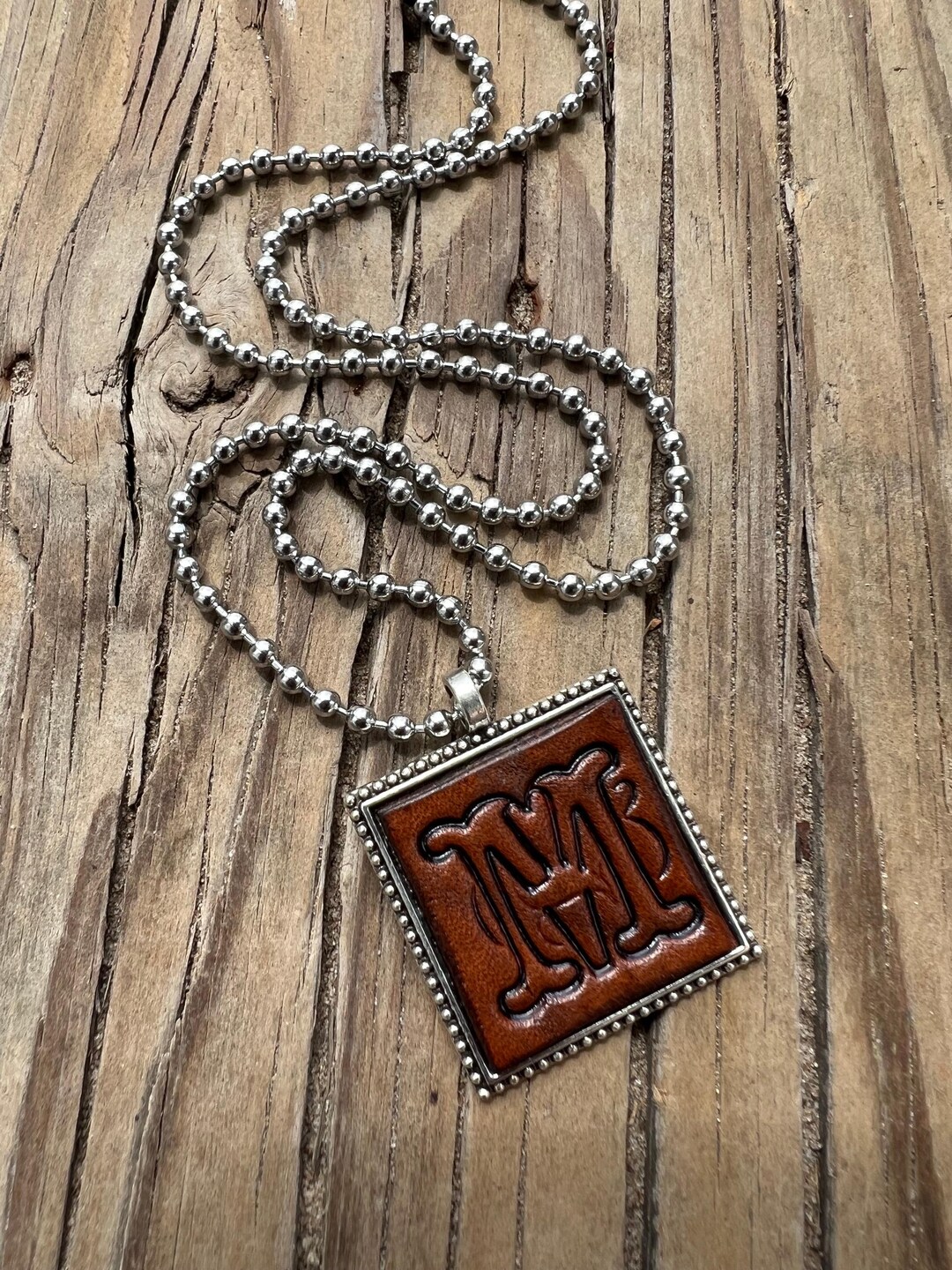 Fancy Scroll Letter 'M' Initial Leather Pendant Necklace - Etsy