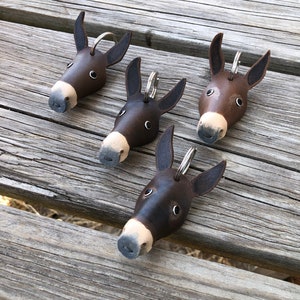 Hand Painted Longear Mule Head Leather Keychain, Leather Keychain, Mule ...
