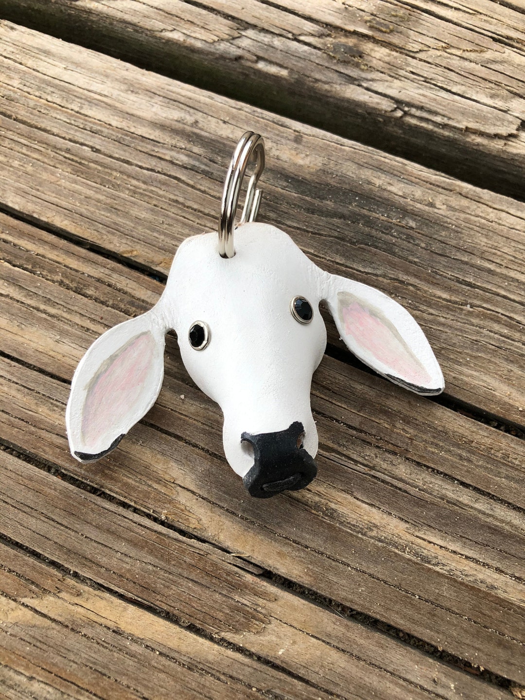Hand Painted White Brahma Cow Leather Keychain - Etsy