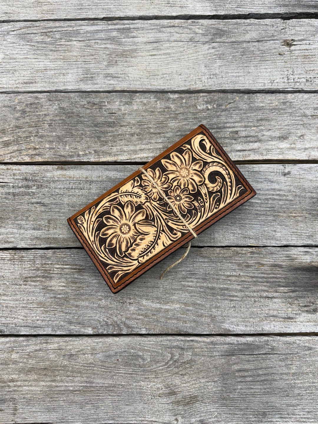 Hand Carved Leather Checkbook Cover | Floral Western Design | Handmade ...