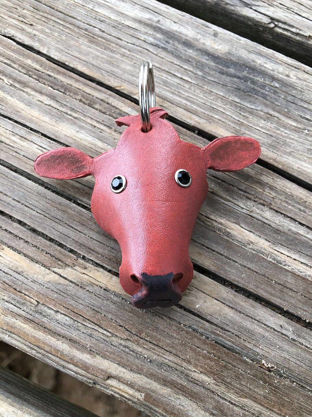 Hand Painted Red Angus Cow Leather Keychain - Etsy