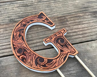 Tooled Leather Cake Topper - Etsy