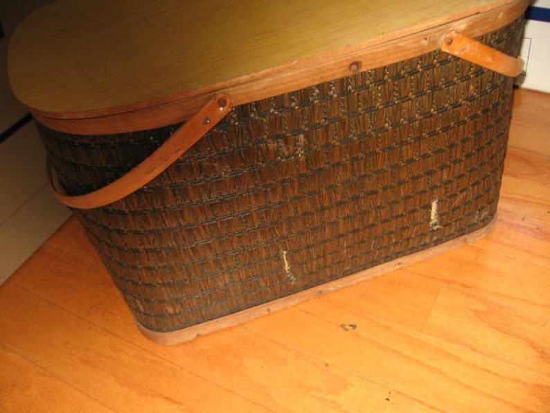 Vintage Large Brown Basket Weave Picnic Basket 1950's Mid Century - Etsy