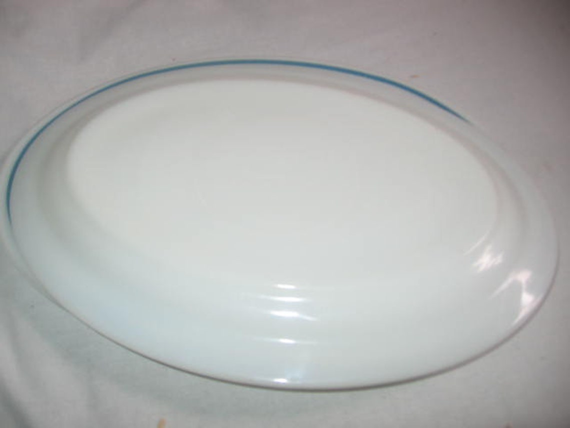 Vintage Fire King Blue Stripe White Platter 1960's Fire King ...