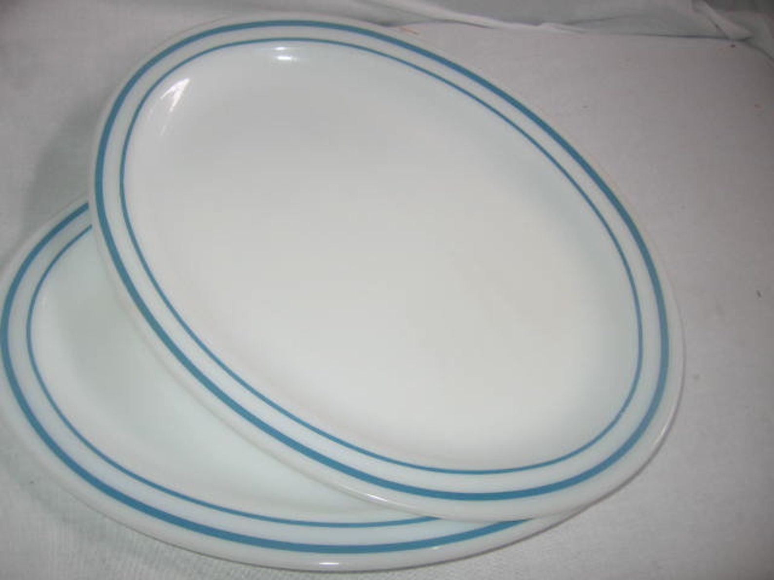 Vintage Fire King Blue Stripe White Platter 1960's Fire King ...
