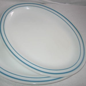 Vintage Fire King Blue Stripe White Platter 1960's Fire King ...