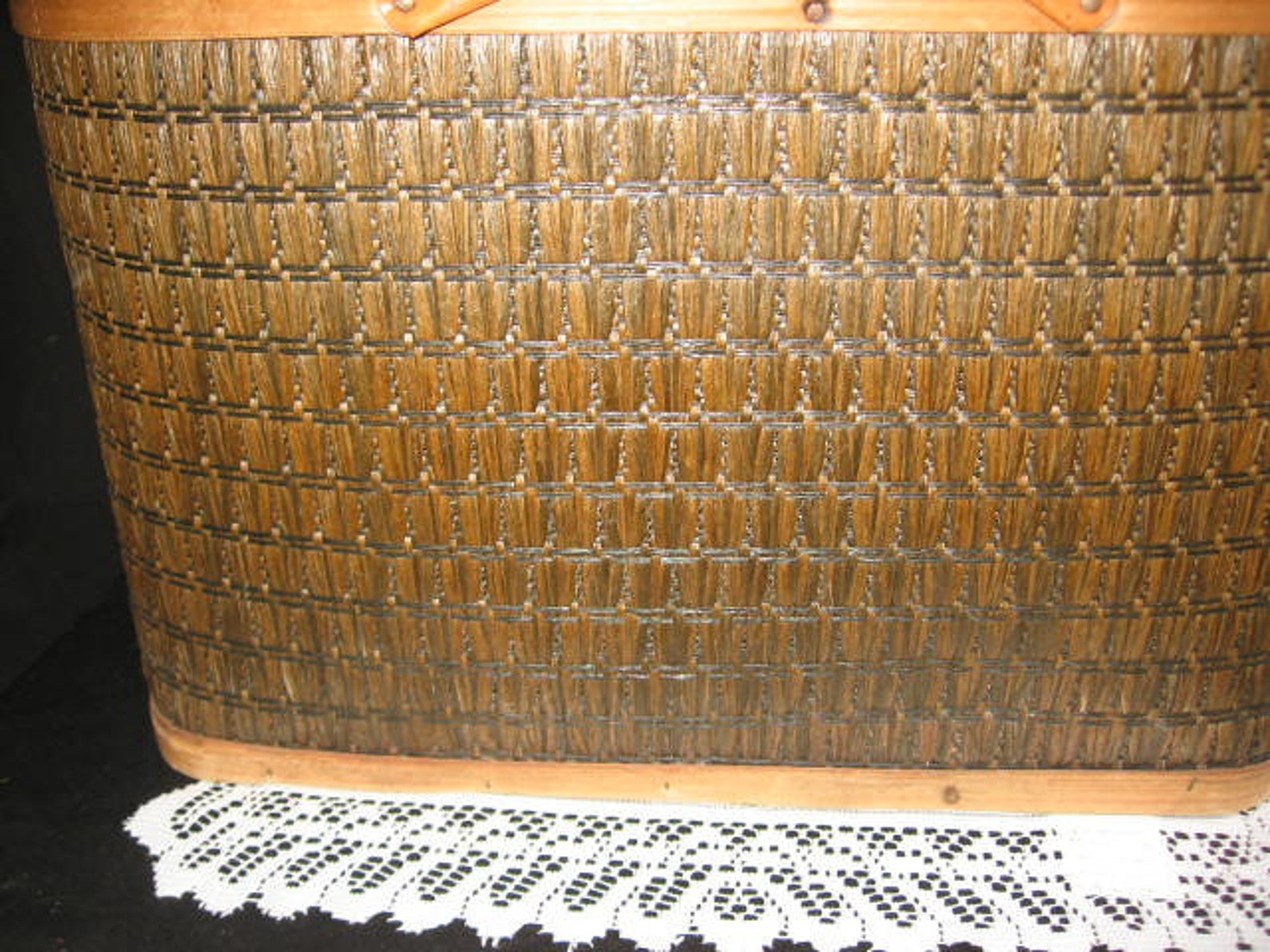 Vintage Large Brown Basket Weave Picnic Basket 1950's Mid Century ...