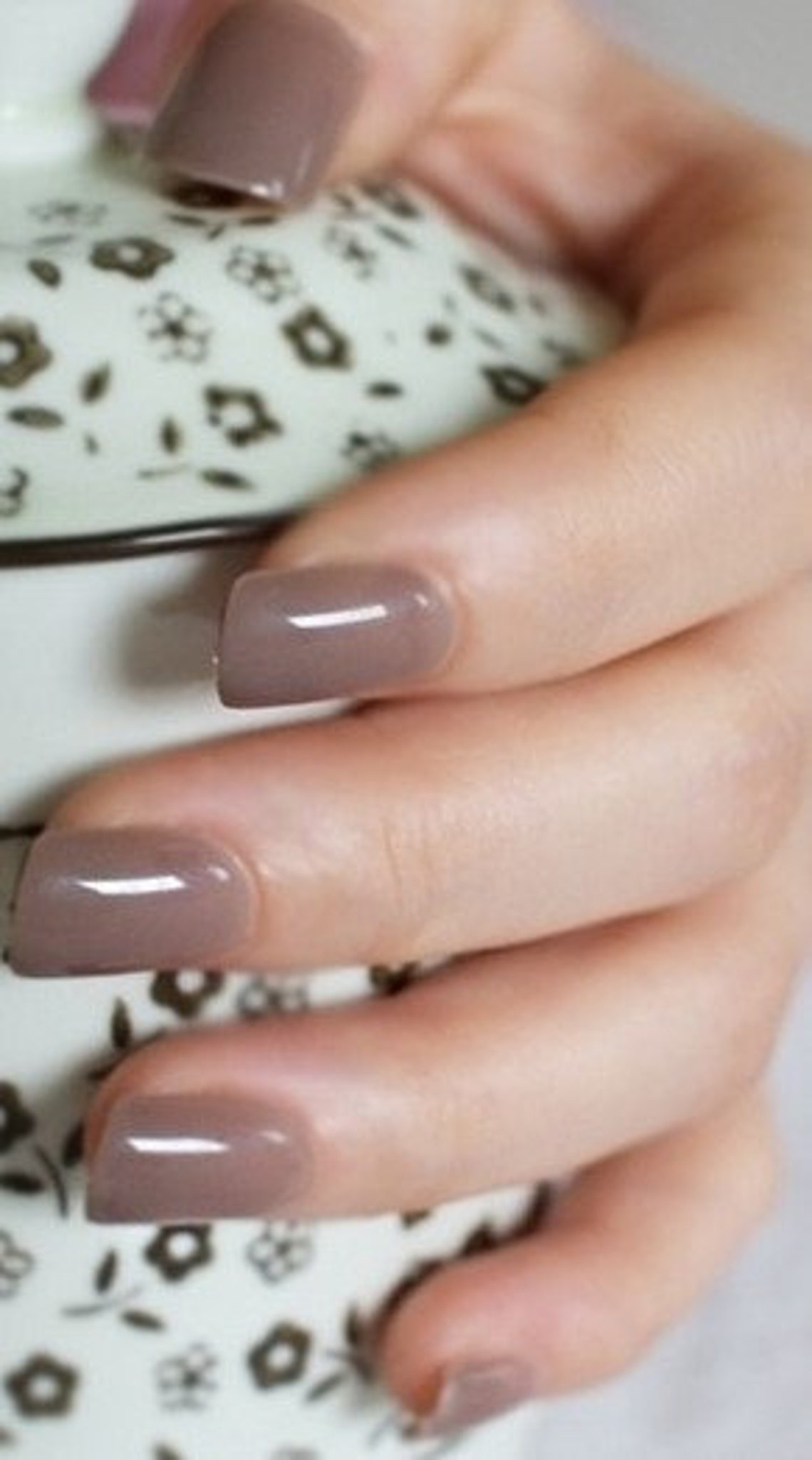 Gel Polish Finish Light Brown Color Short Round Press on Nail - Etsy