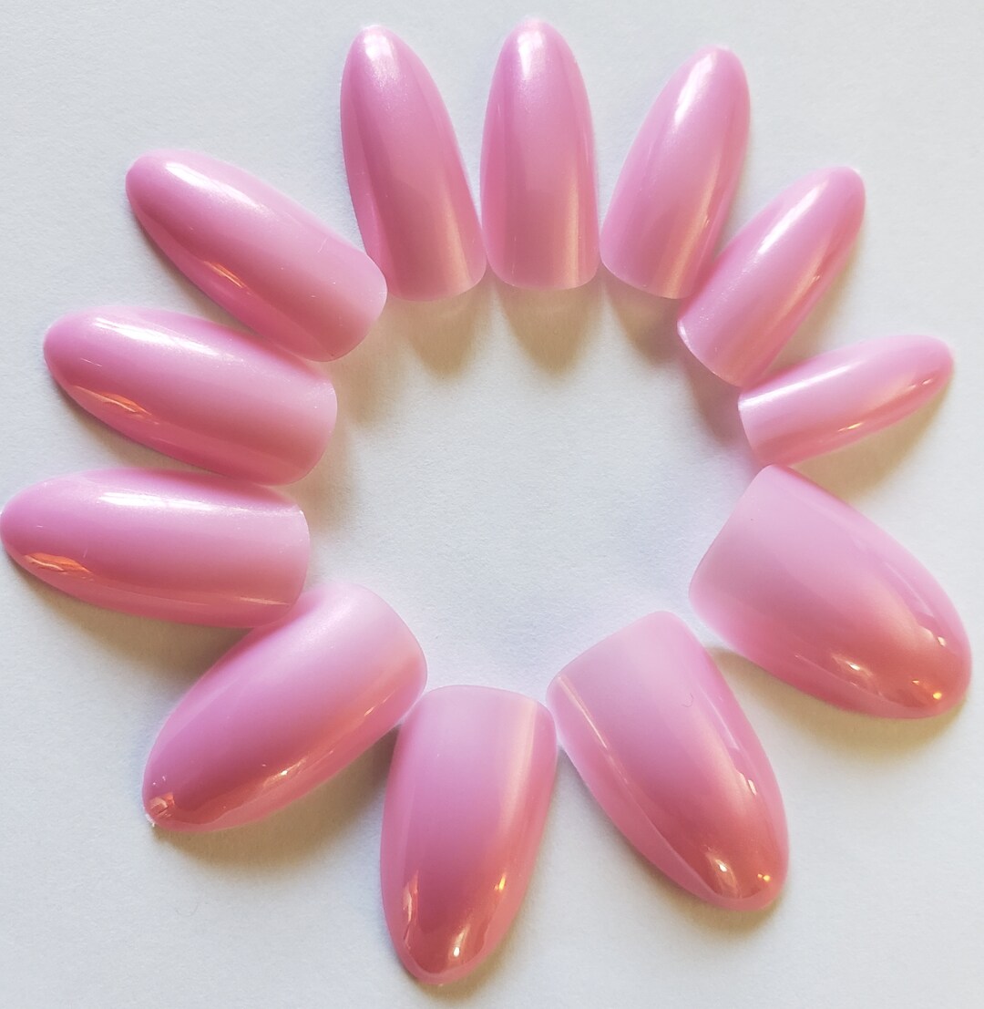 Pink Collection Pearl Pink Color Short Almond Press on Nail Tips 24 ...