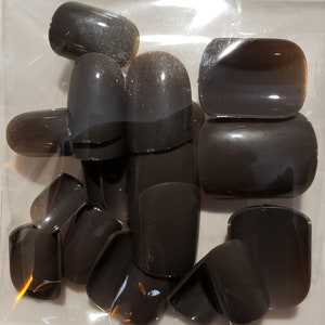 Gel Polish Finish Dark Grey Color Short Round Press on Nail Tips 24 ...
