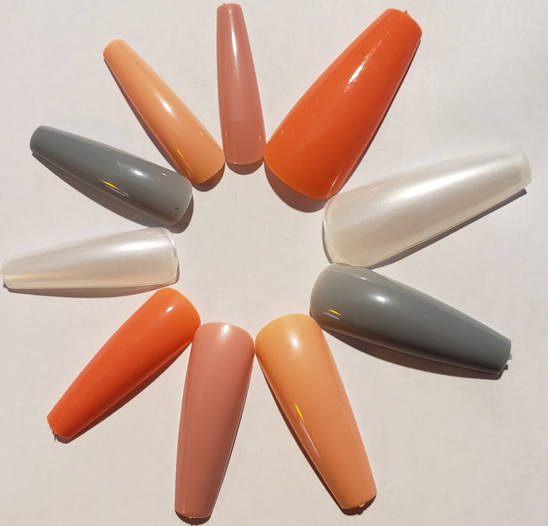 JR Peachy Colors Extra Long Length Coffin Press On/glue on Nails 20 ...