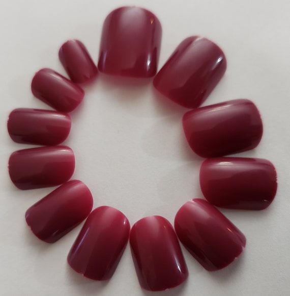 Gel Polish Finish Deep Berry Color Short Round Press on Nail - Etsy