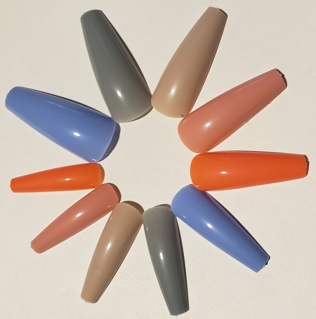 JR Fall Colors Extra Long Length Coffin Press On/glue on Nails 20 Count ...