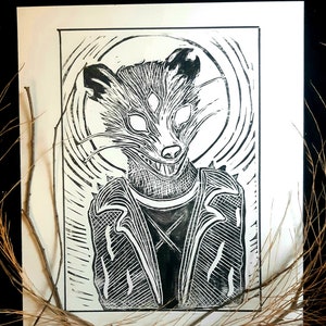 Punk rock opossum print hand printed on paper original art | Etsy