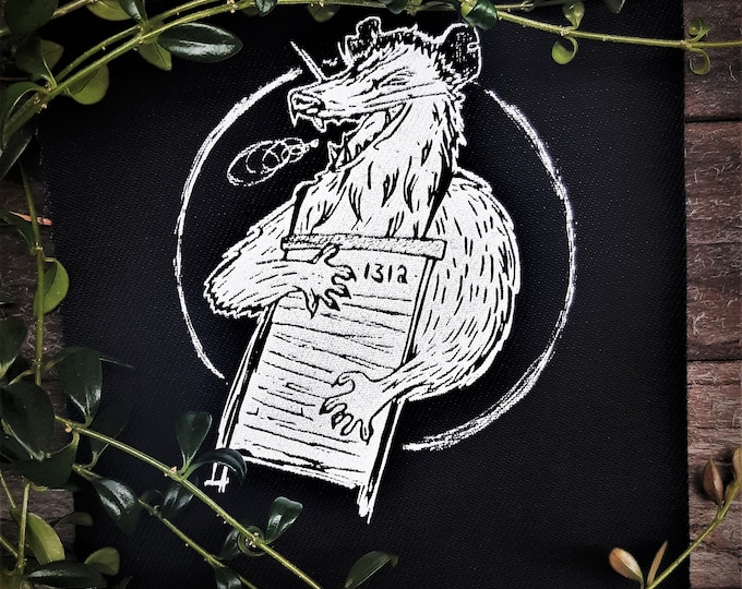 Folk Punk Banjo Opossum Patch - Screenprinting White Ink on Black ...
