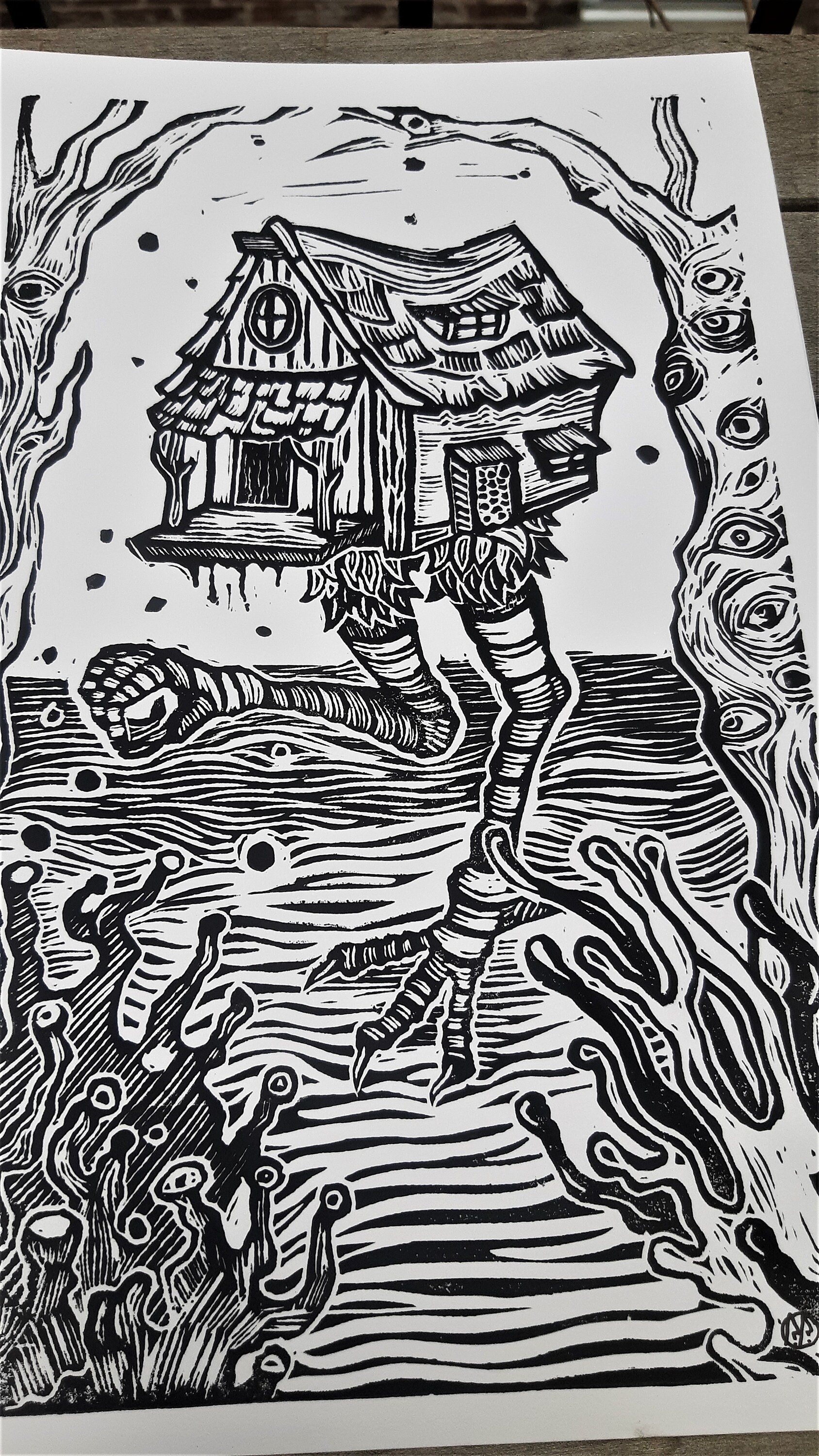Baba Yaga Hut Print- Witch Russian Tale Inspired Cabin With Chicken ...