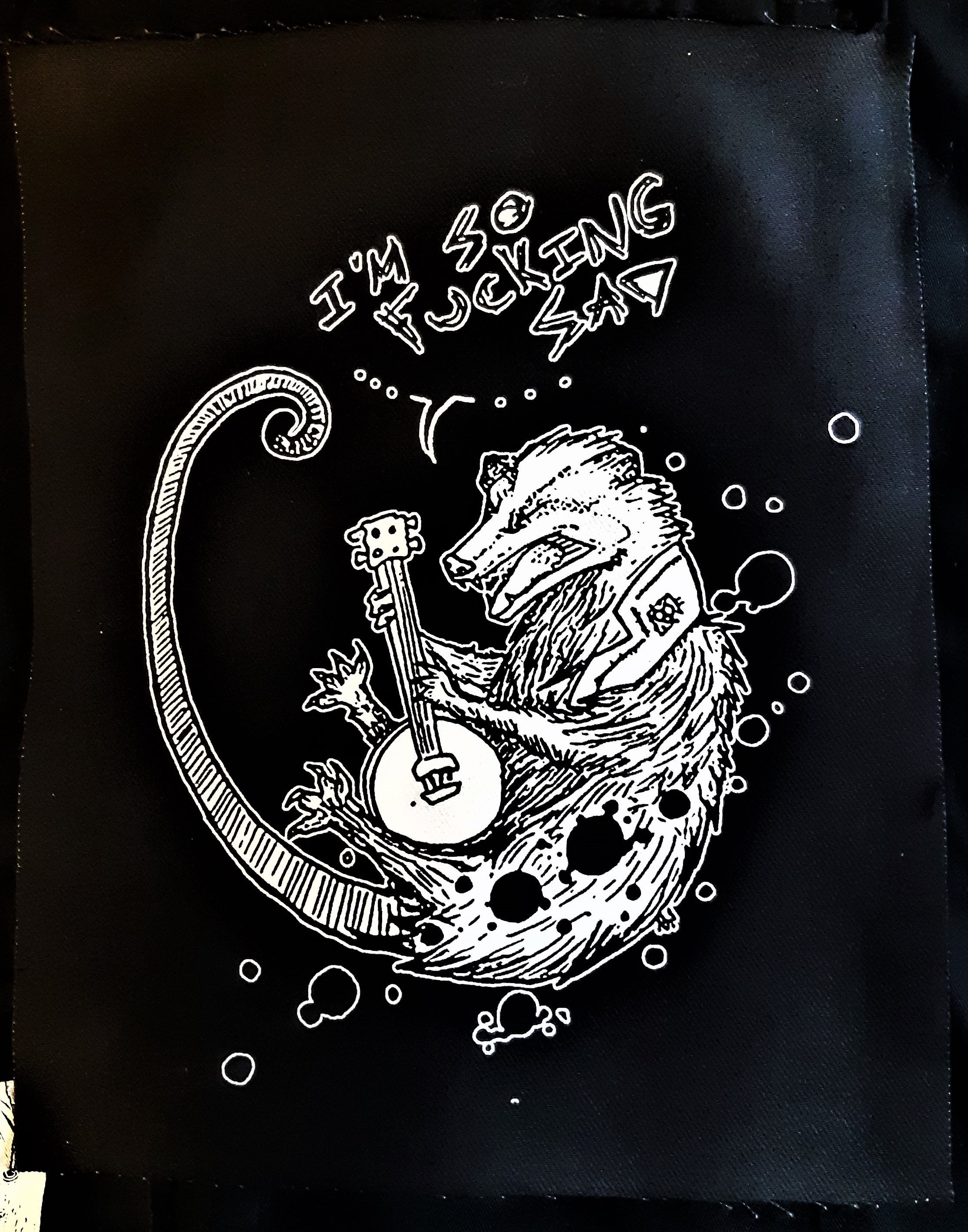 Folk Punk Sad Opossum Playing Banjo Backpatch Screen - Etsy