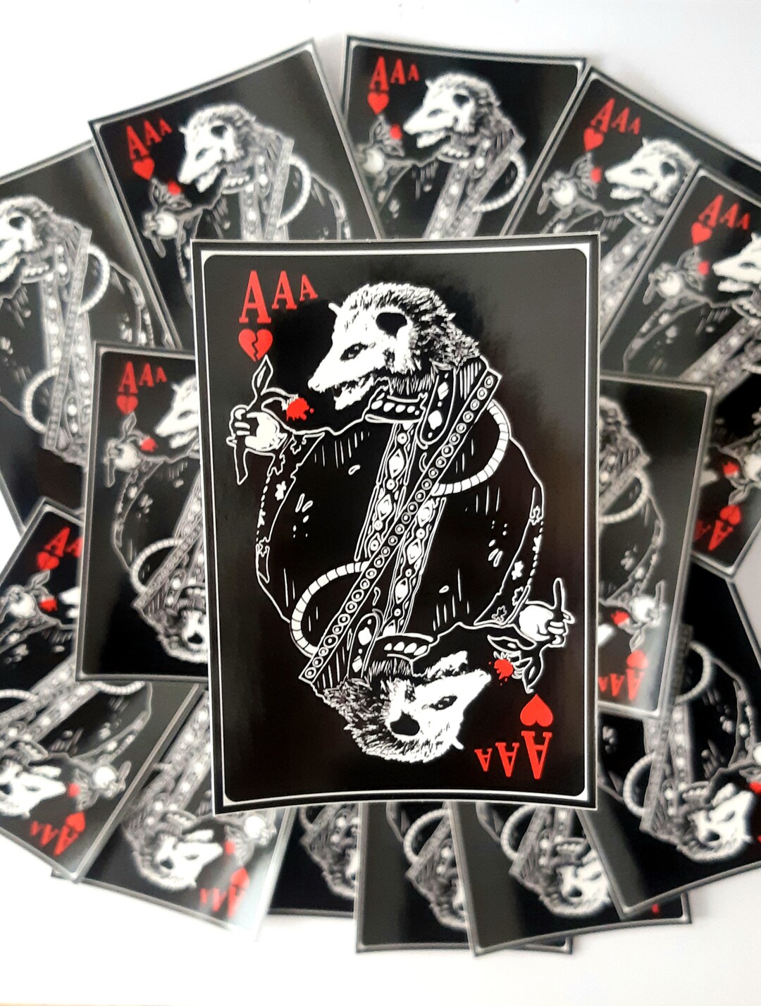 Ace of Heart Screaming Opossum Sticker- Playing Card Style - Black ...
