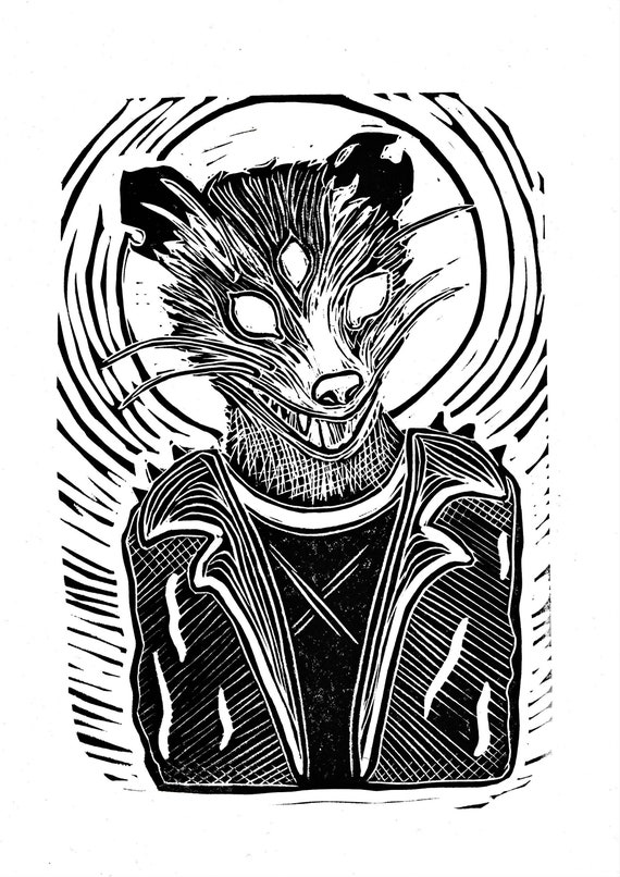 Punk Rock Opossum Print Hand Printed on Paper Original Art | Etsy