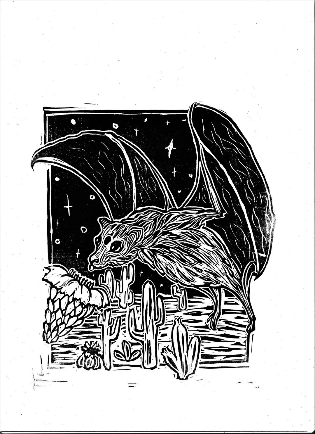 Fruit Bat Print- Hand Printed on Paper - Original Art - Etsy