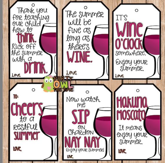 6 WINE FAVOR Gift Tags Teacher Appreciation Volunteer | Etsy