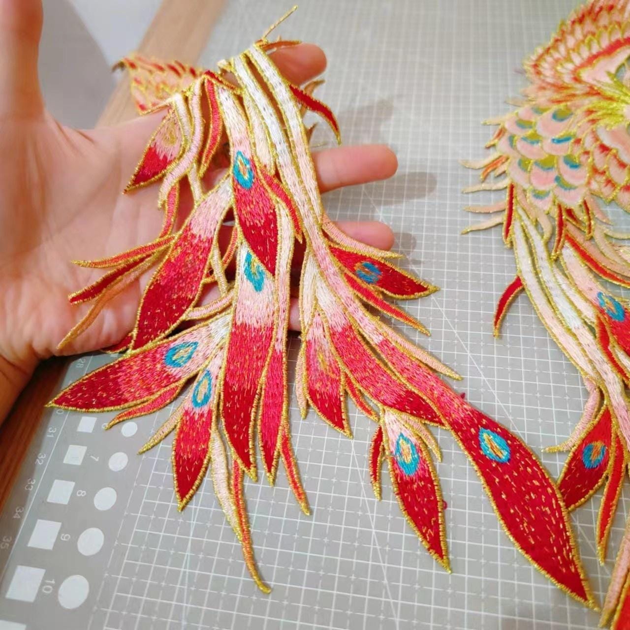 Large 46x15cm Phoenix Embroidery Patch Gold Edged for Hanfu Qipao ...