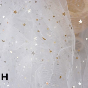 1 Meter Width 62.99'' Soft Tulle Moon Star Fabric, 12 Color Tulle ...