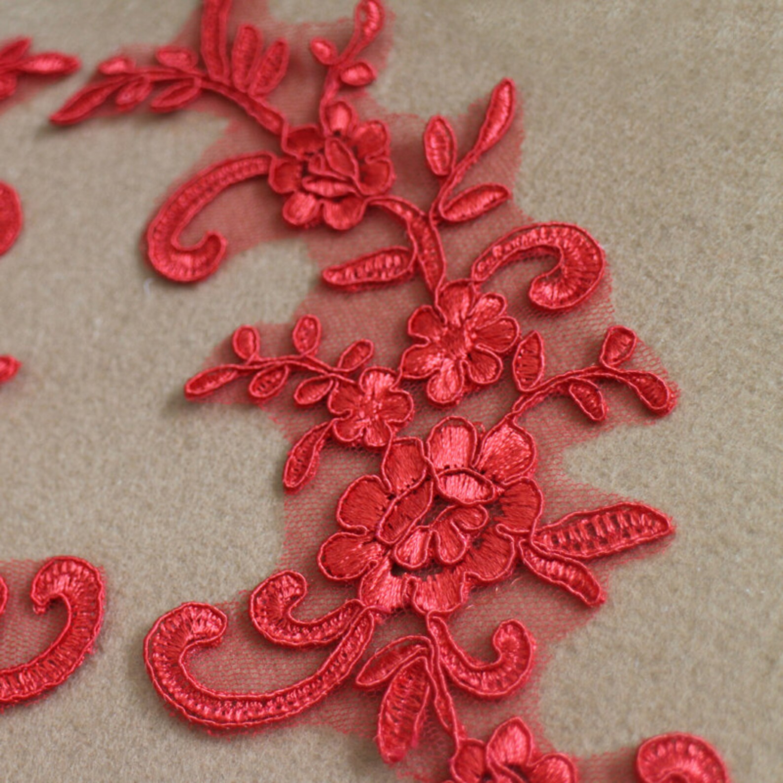 A Pair Red Flower Lace Appliques,embroidered Flowers,patches for ...