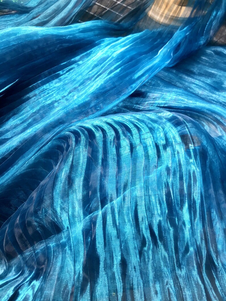Width 59.05 Inches Sea Blue Gradient Organza Pleated Fabric,laser ...