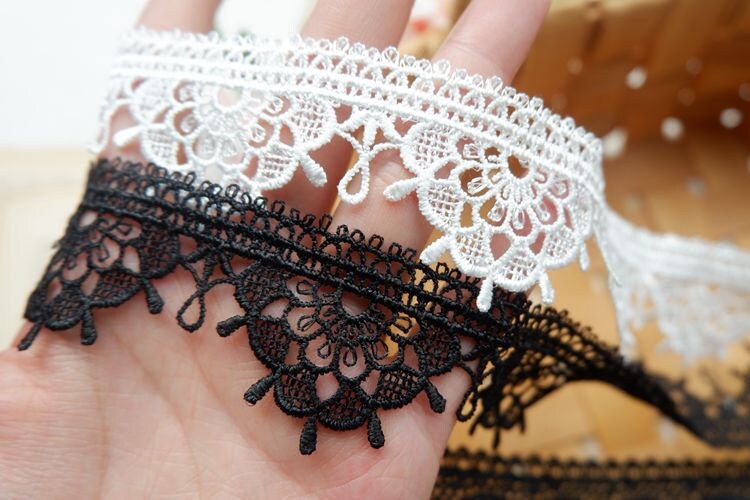 Ivory/black Lace Trim,flowers Embroidered Lace,cotton Floral Lace Trim ...
