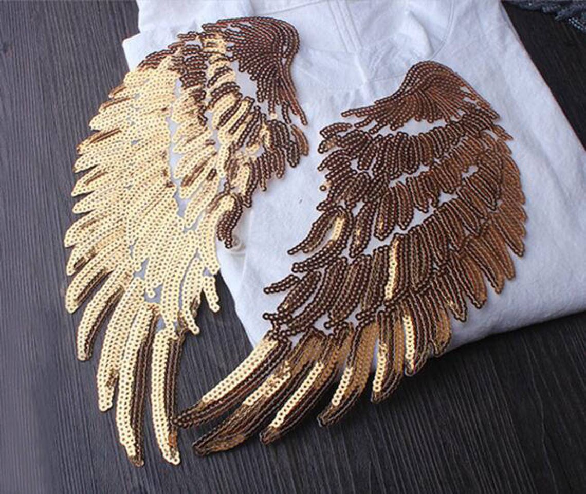 1 Pair Gold/silver Wings Embroidered Sequence Appliques,iron-on Patches ...