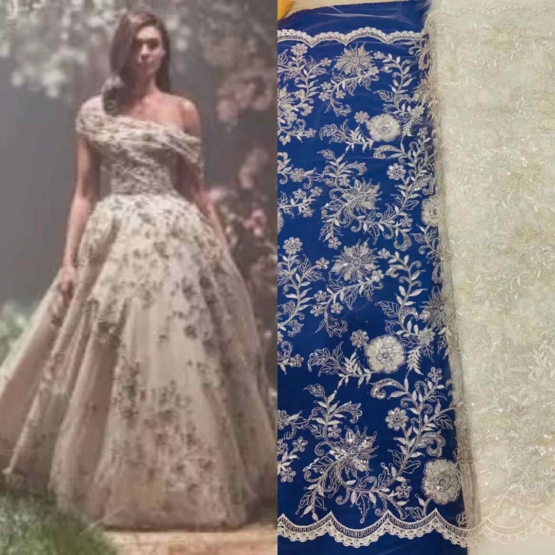 2 Meters Width 53.14 Inches Sequined Bone Thread Beaded - Etsy