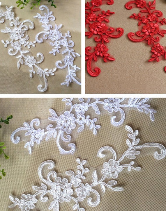 A Pair Red Flower Lace Appliquesembroidered Flowerspatches - Etsy