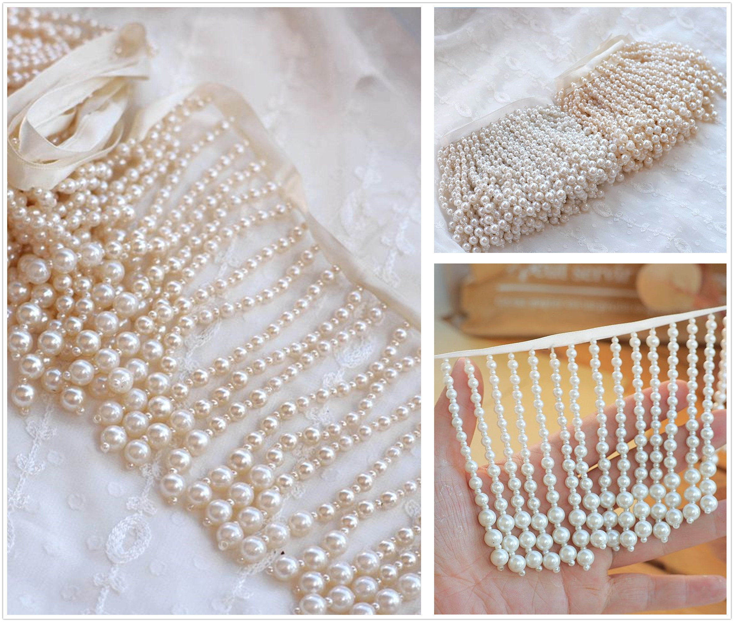 Width 4.53'' Beaded Tassels Lace Trim,ivory/champagne Beaded Lace,pearl ...