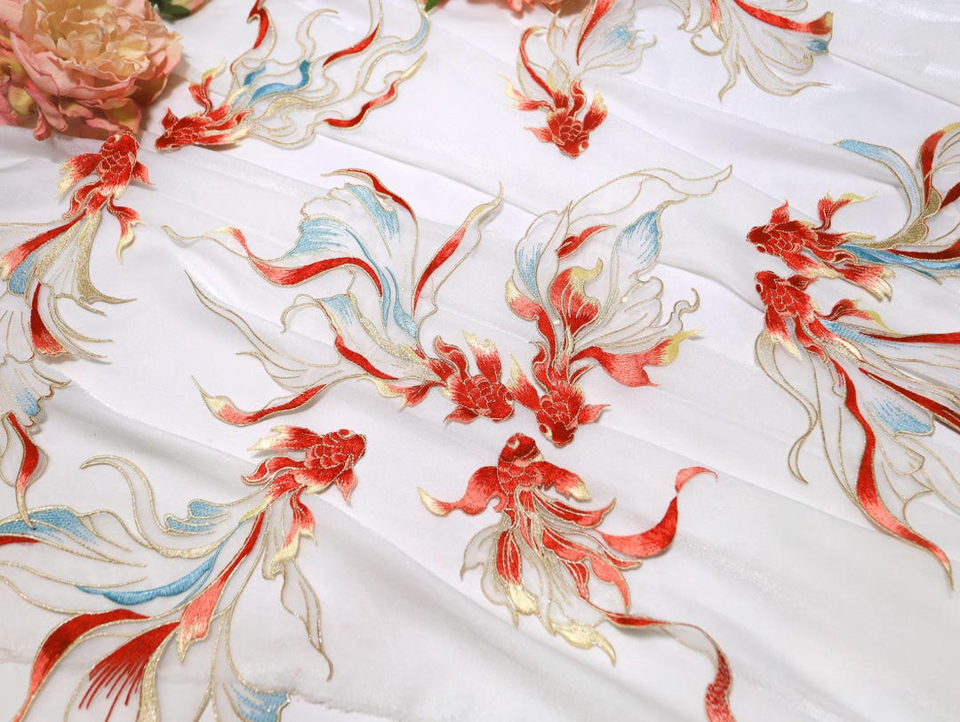 1 Pcs/pair Sew-on Embroidered Goldfish Appliques,patches for Dress ...