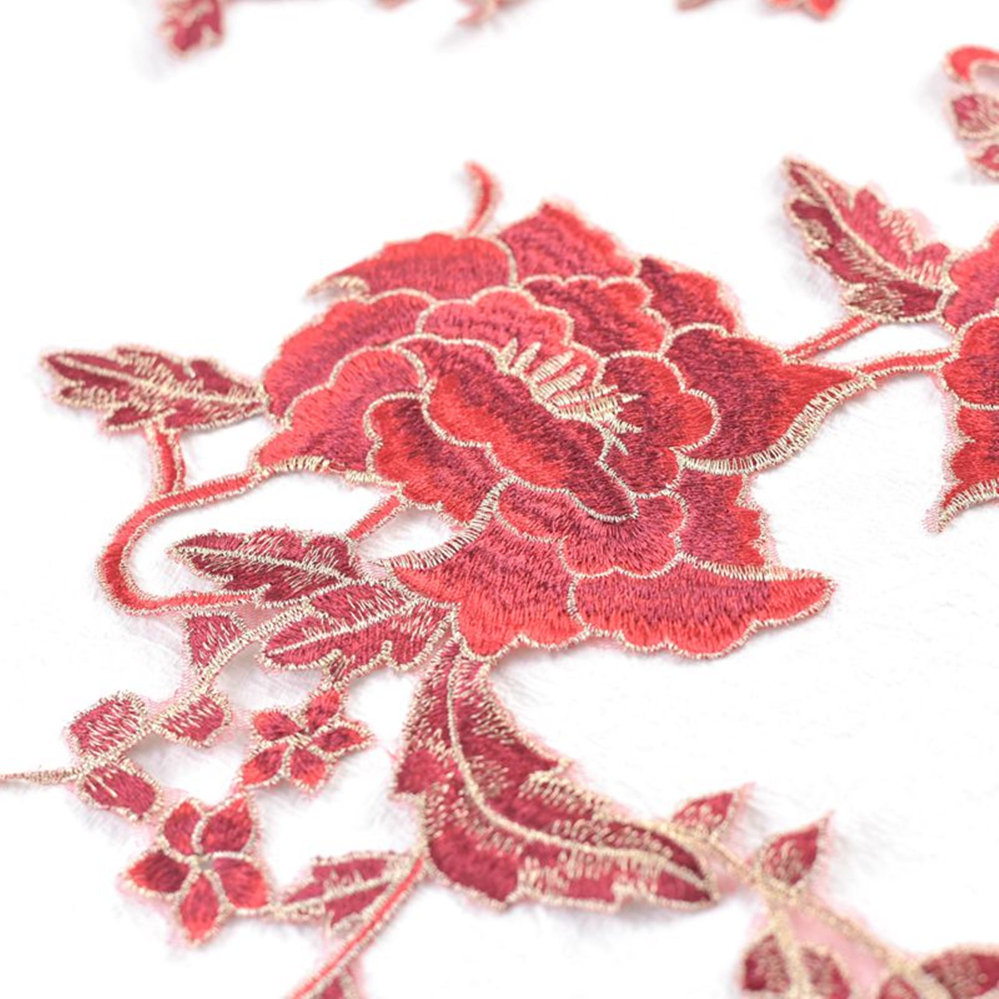 Red Gold Thread Peony Patchembroidered Lace Patchapparel - Etsy