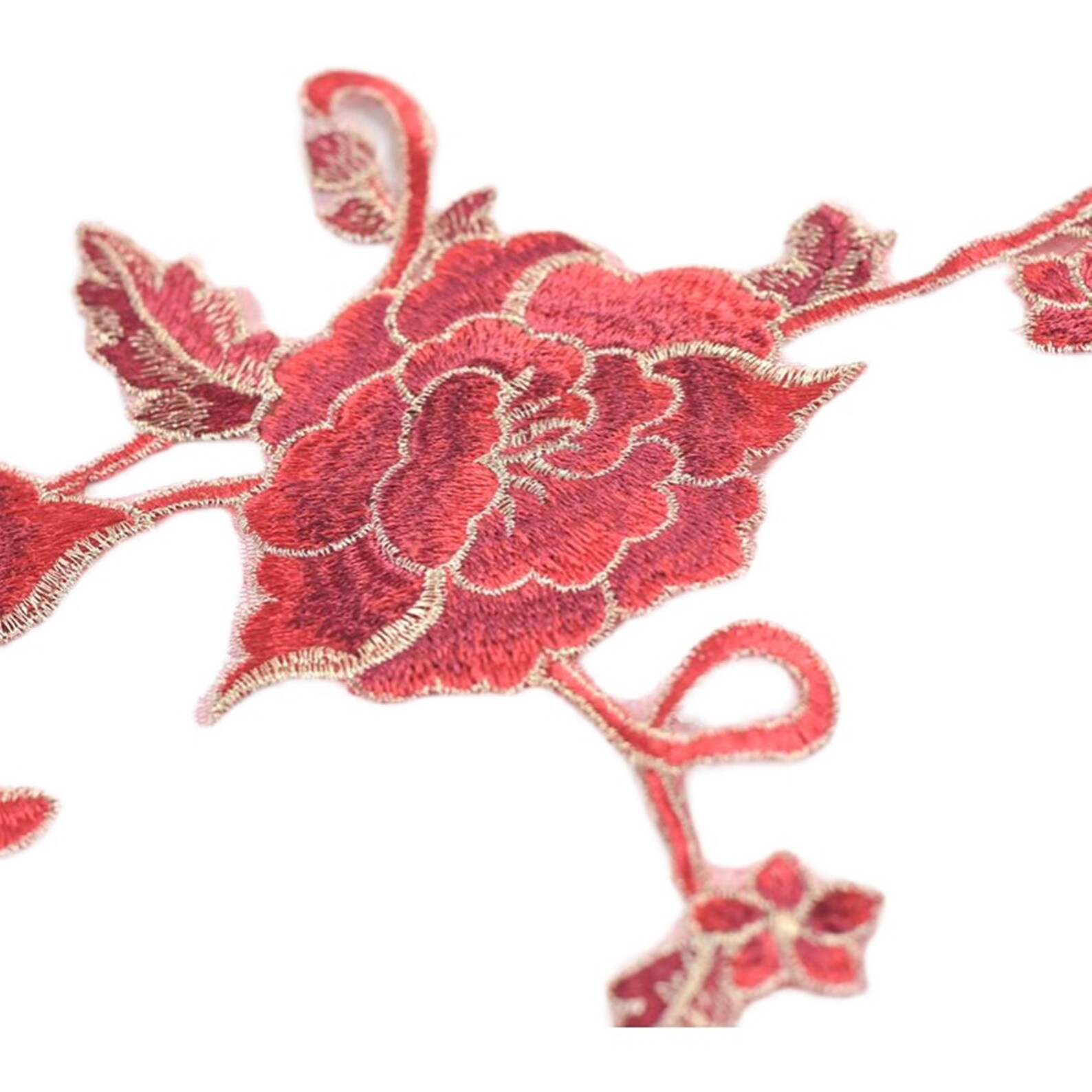 Red Gold Thread Peony Patchembroidered Lace Patchapparel - Etsy