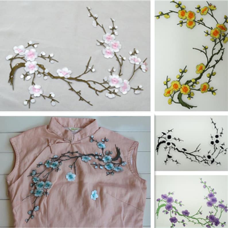 Plum Blossom Embroidered Appliques,adhesive Embroidered Flowers,iron-on ...